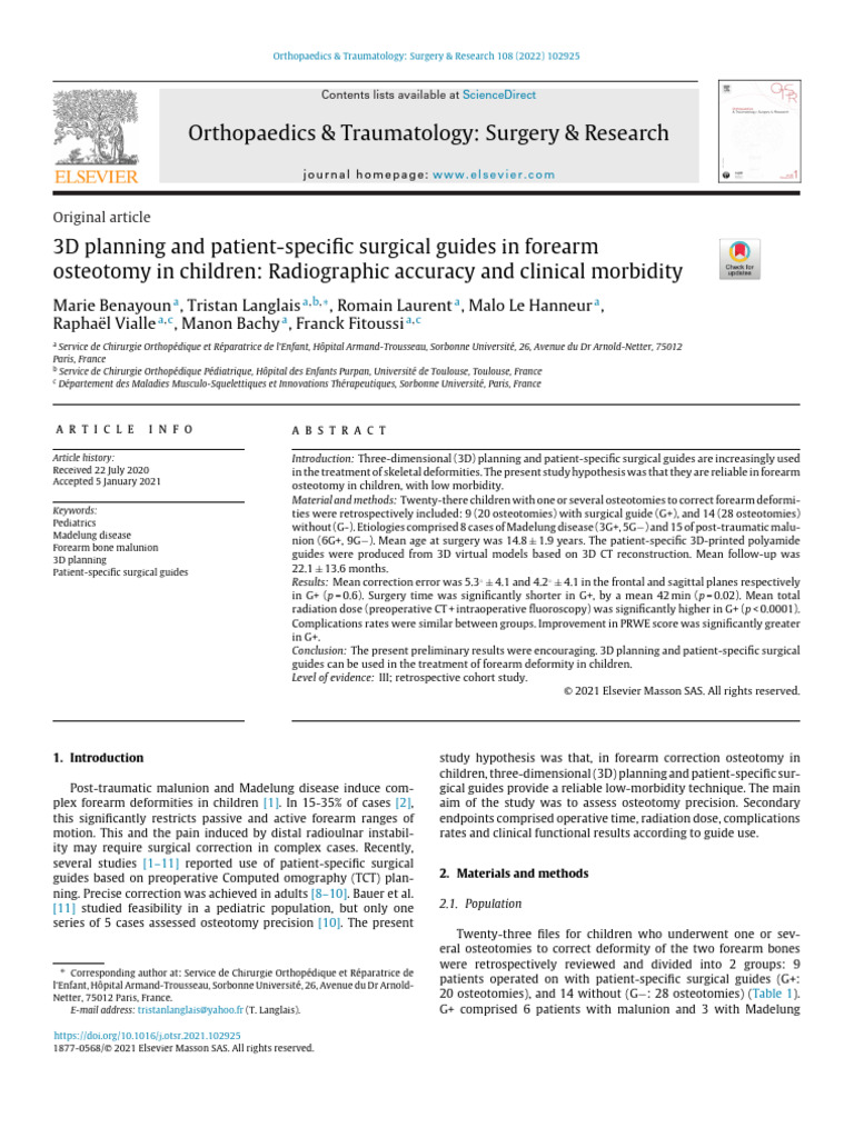 3D Planning and Patient Specific Surgical Guides in - 2022 - Orthopaedics - Tra | PDF | Surgical ...