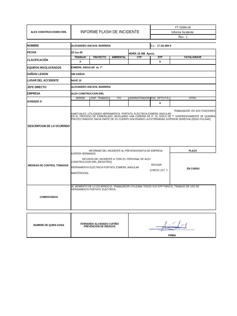 Informe Flash ALEX Contrucciones EIRL | PDF