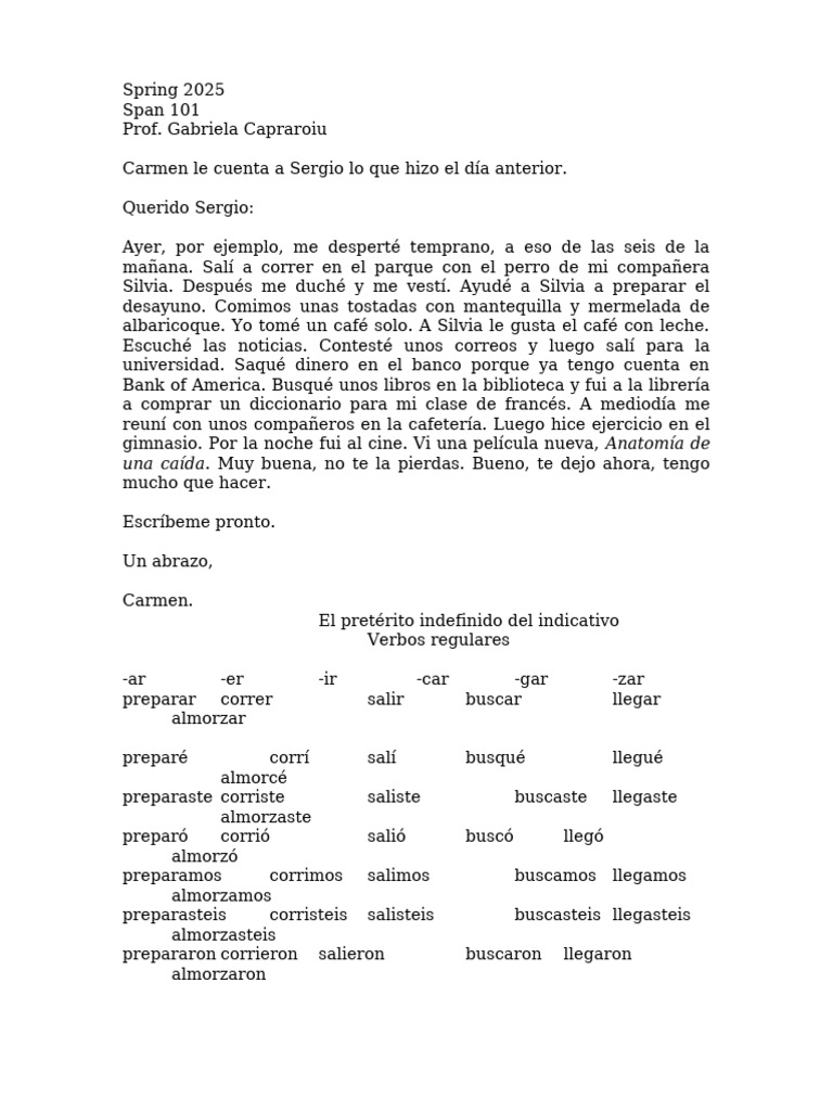 Qué Hiciste Ayer - Pretérito Verbos Regulares | PDF