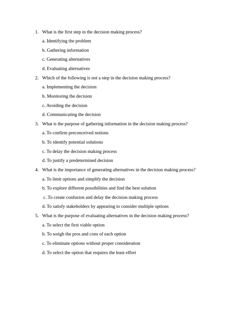Decision Making Process Mcqs | PDF