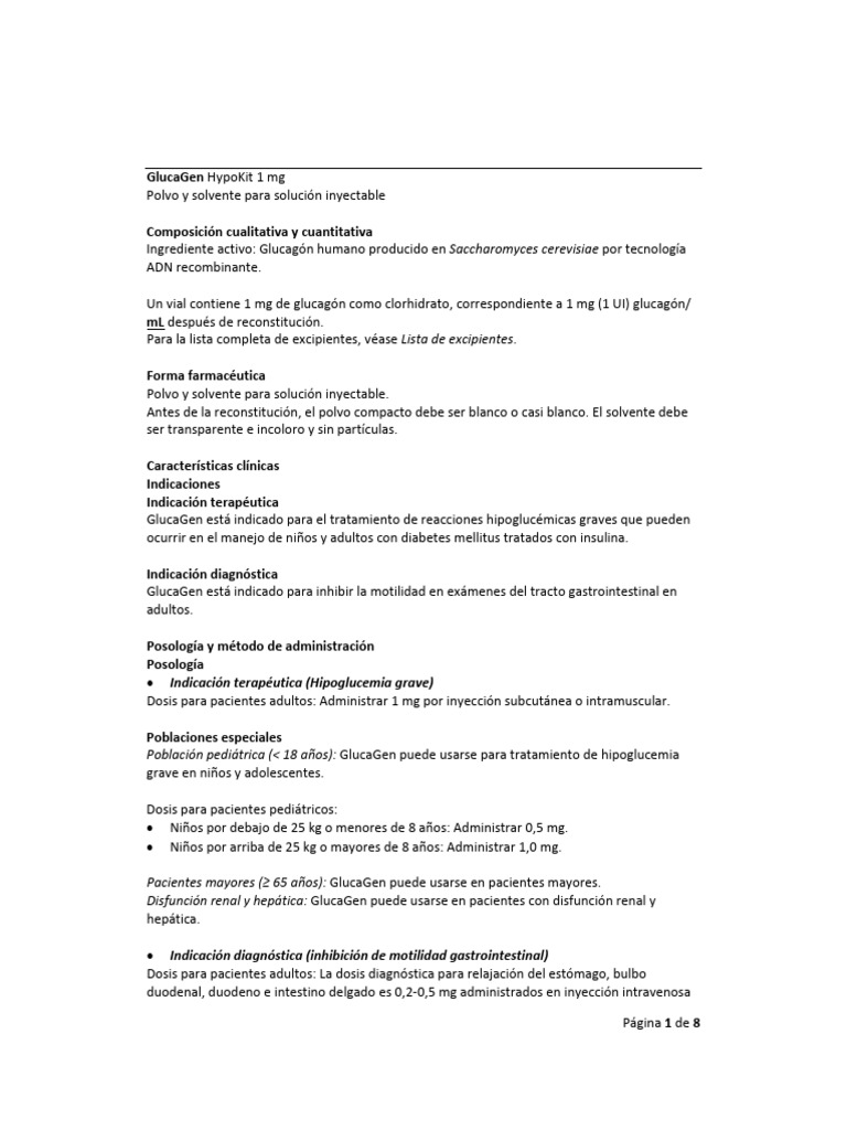 Glucagen Hypokit | PDF | Medicina CLINICA | Tratamientos médicos
