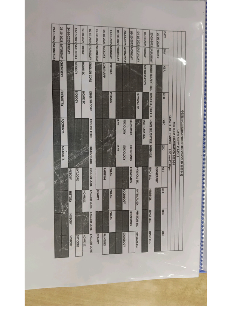Mid Term Date Sheet Pdf
