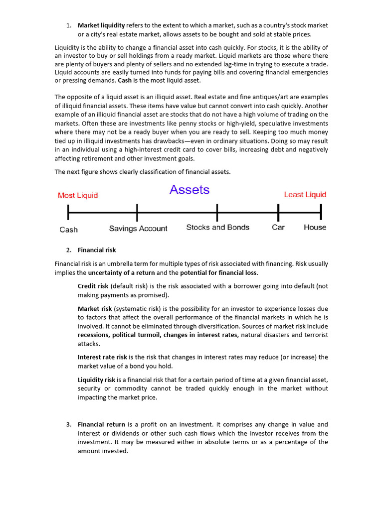 Summary Liquidity - Risk Return | PDF | Financial Risk | Market Liquidity
