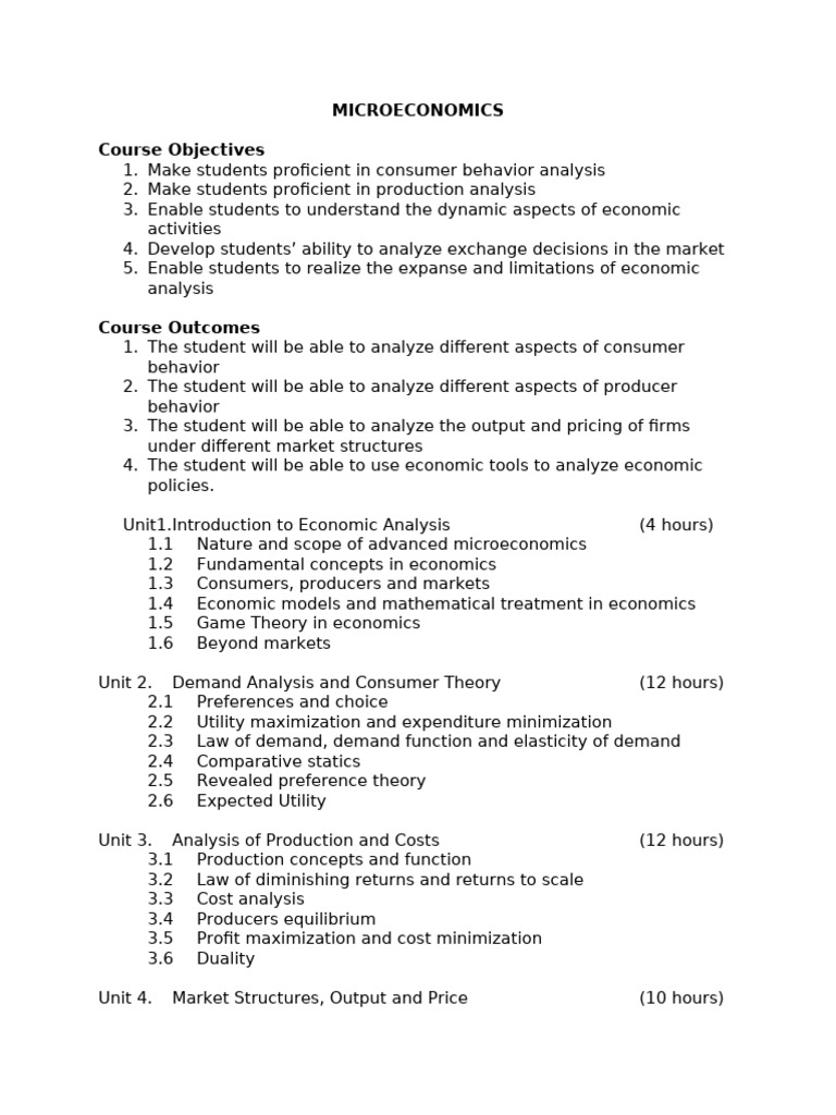Advanced Microeconomics Course Overview | PDF