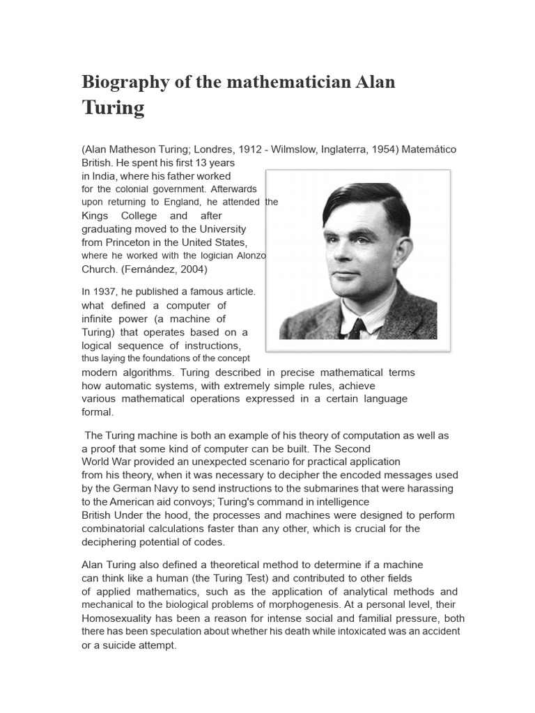 Biography of the mathematician Alan Turing | PDF