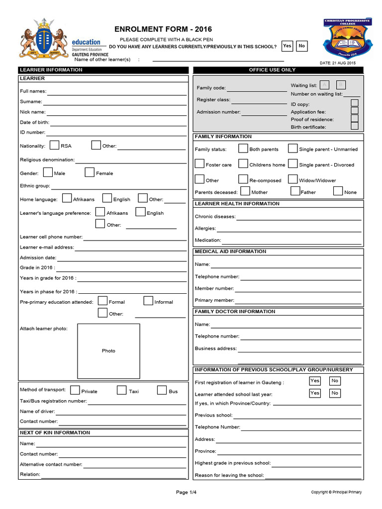 Christian Progressive College 2016 Form | PDF | Indemnity
