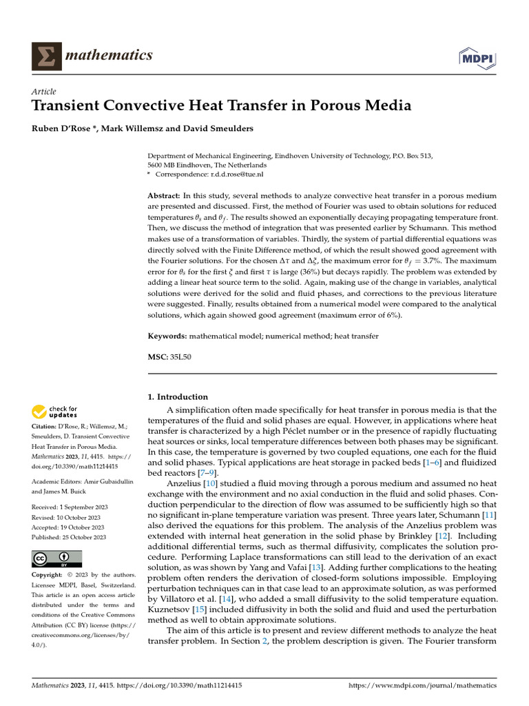 Transient Convective Heat Transfer in Porous Media | PDF | Porosity ...