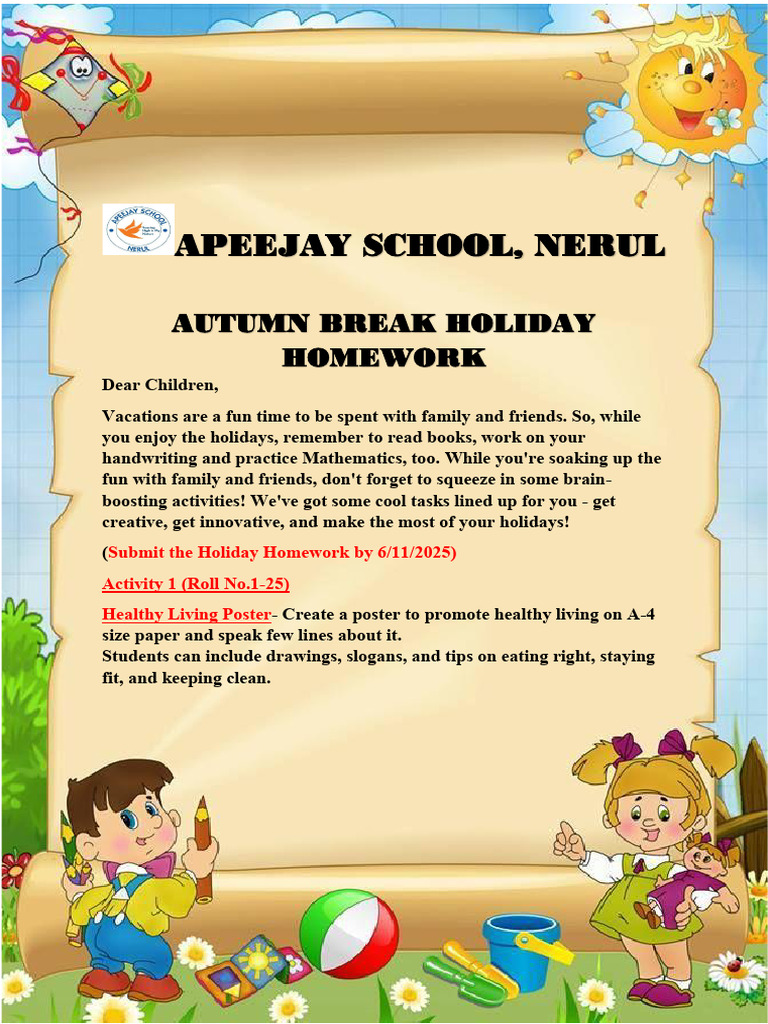 Class 2 - Autumn Break Holiday Homework 2025 | PDF