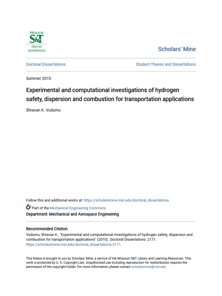Experimental and Computational Investigations of Hydrogen Safety | PDF ...