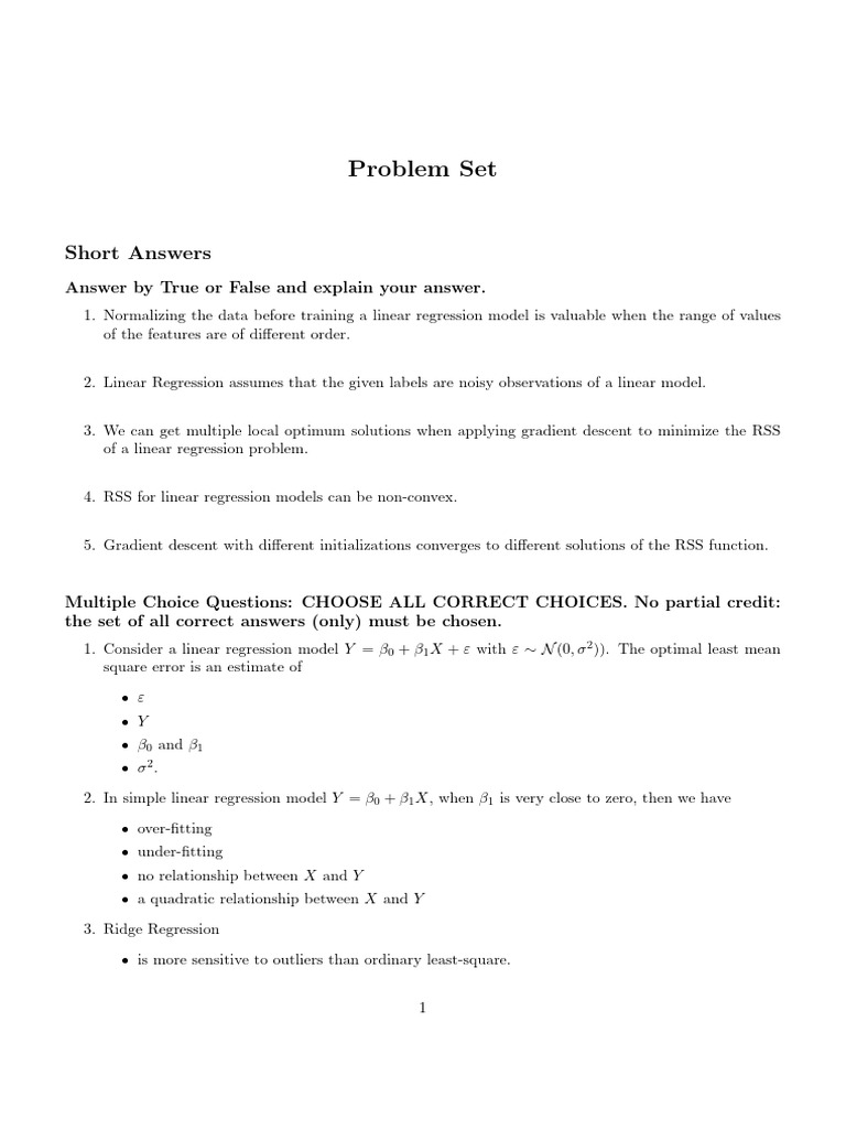 Problem Set Linear Regression | PDF | Linear Regression | Regression Analysis