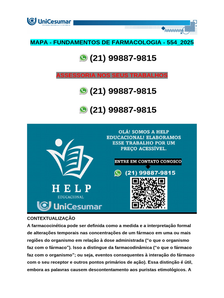 A Farmacocinética Pode Ser Definida Como a Medida e a Interpretação ...