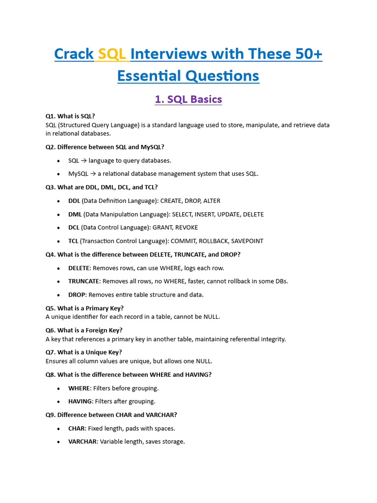 ?? 50+ SQL Interview Questions & Answers ? | PDF | Database Index | Sql