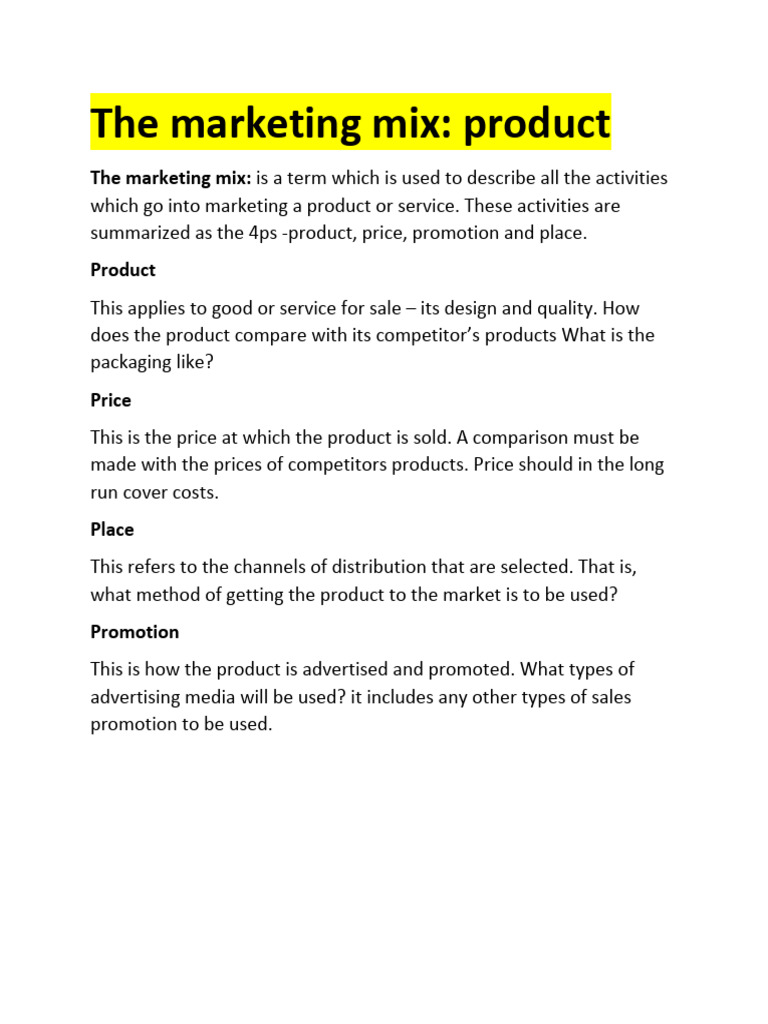 Understanding the Marketing Mix: Product | PDF | Marketing | Financial ...