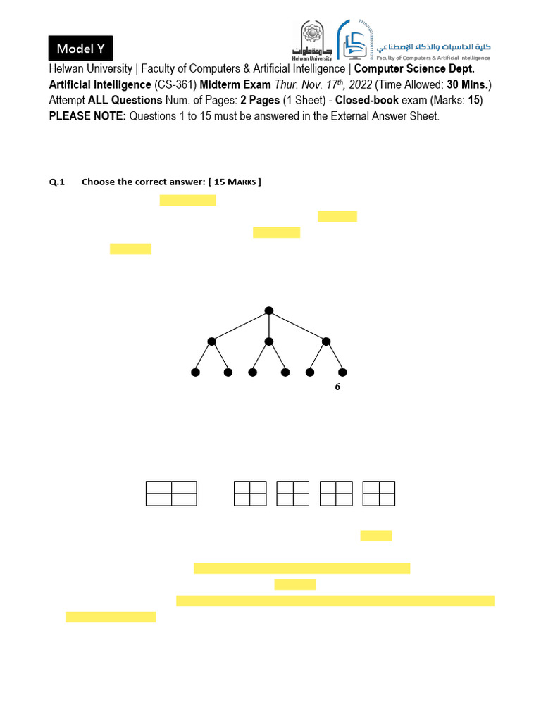 Cs361 Ai Midterm Exam (Model B - Fall 2022) Answer Key | PDF ...