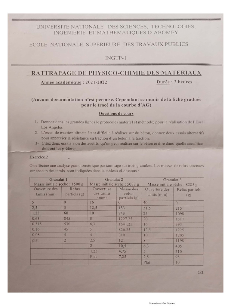 Épreuves Enstp Ing1 2021 2022 | PDF