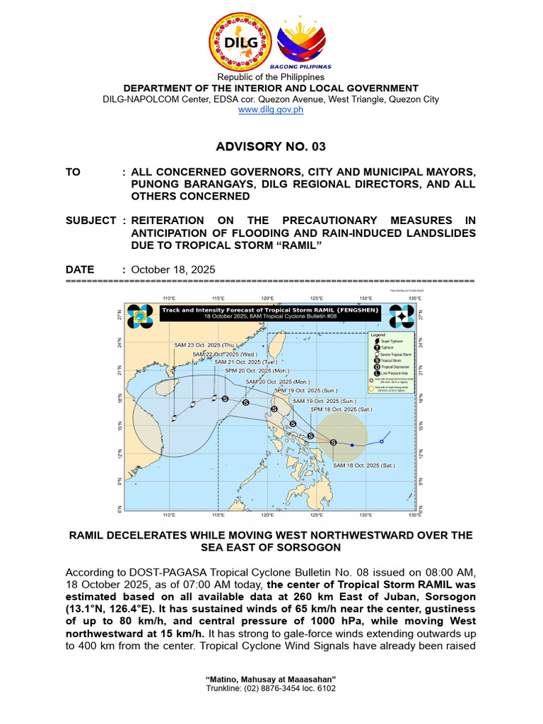 Esgd DILG Advisory No 03 on the TS RAMIL for Flooding and Landslides | PDF | Landslide | Flood