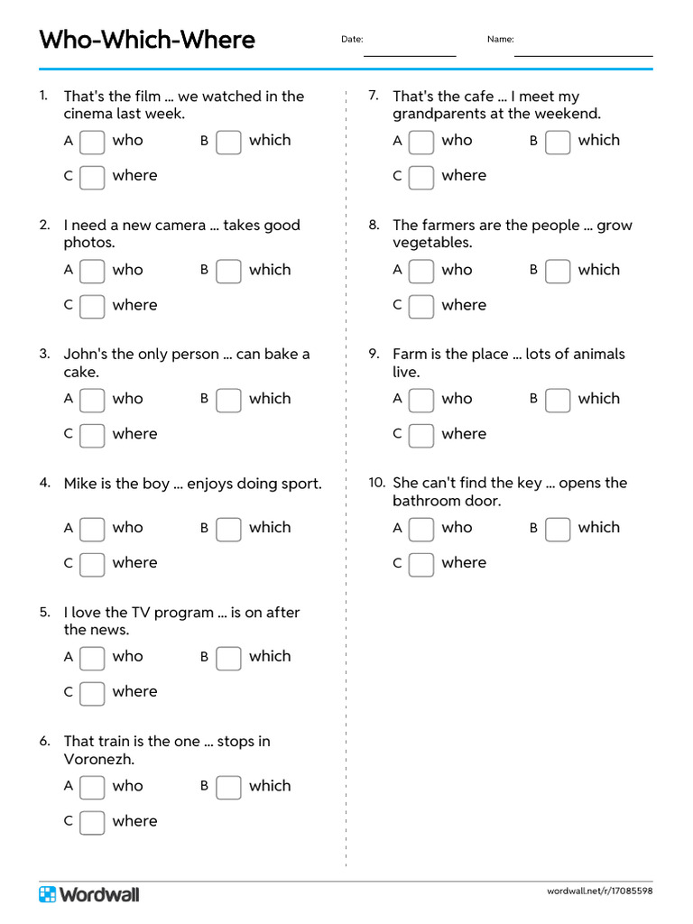Who Which Where Quiz | PDF
