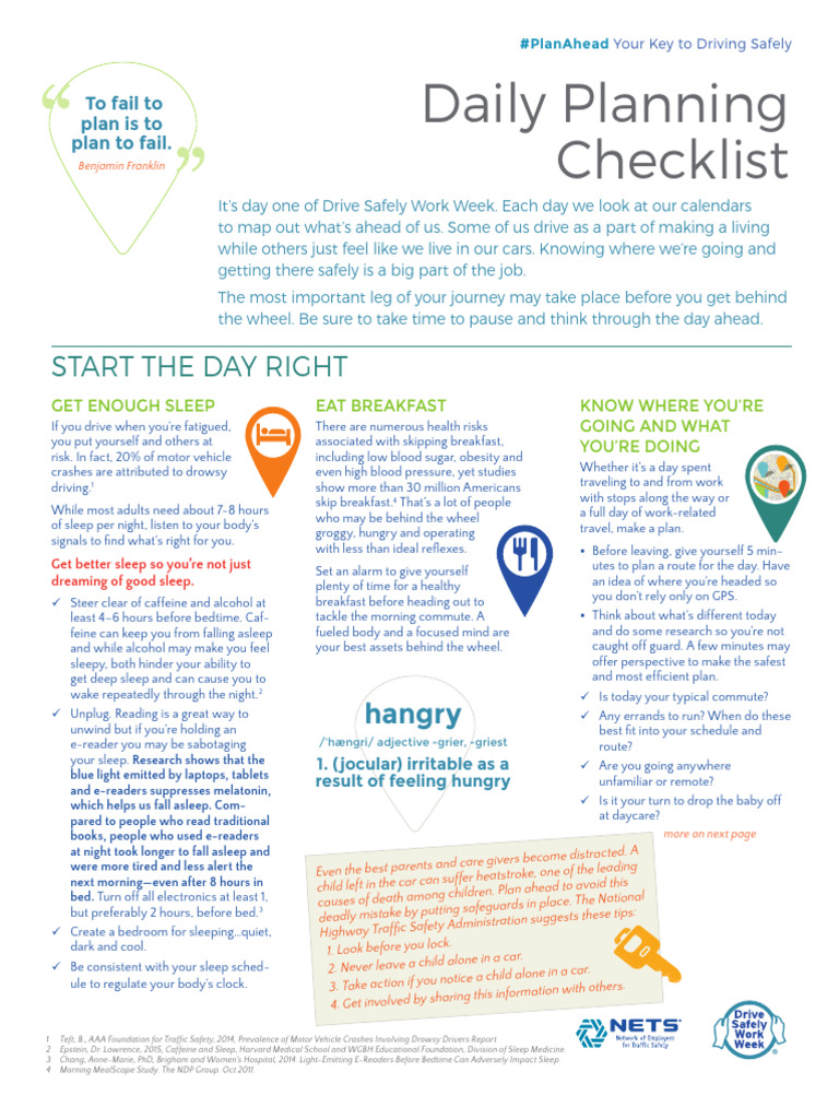 Daily Planning Checklist | PDF | Sleep