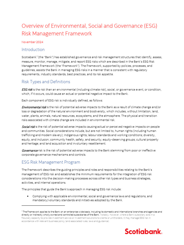 Scotiabank ESG Risk Management Framework | PDF | Risk | Risk Management