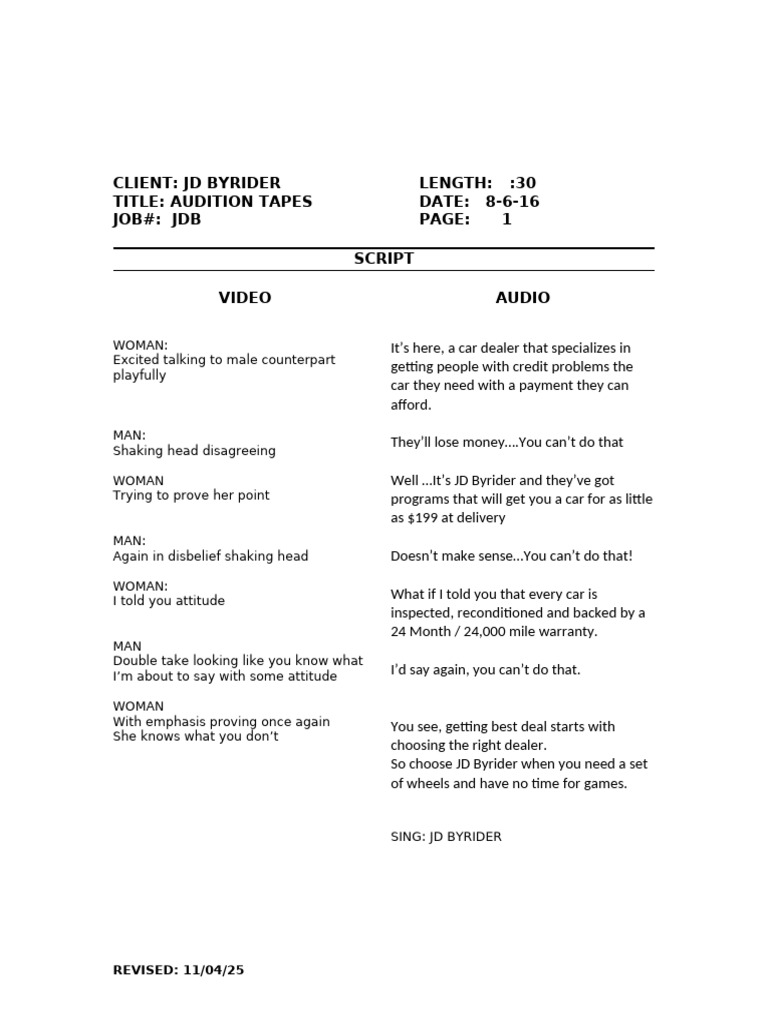 2016 Audition Scripts - Hero Talent Male & Female-2 | PDF