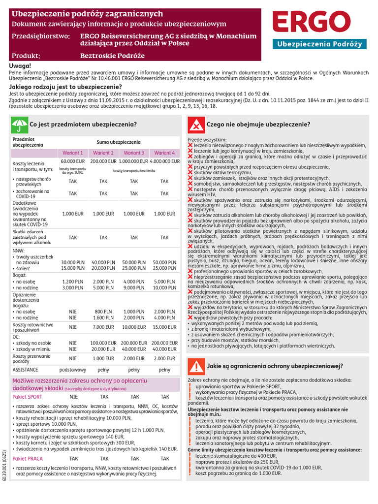 Karta Produktu Ergo Travel | PDF