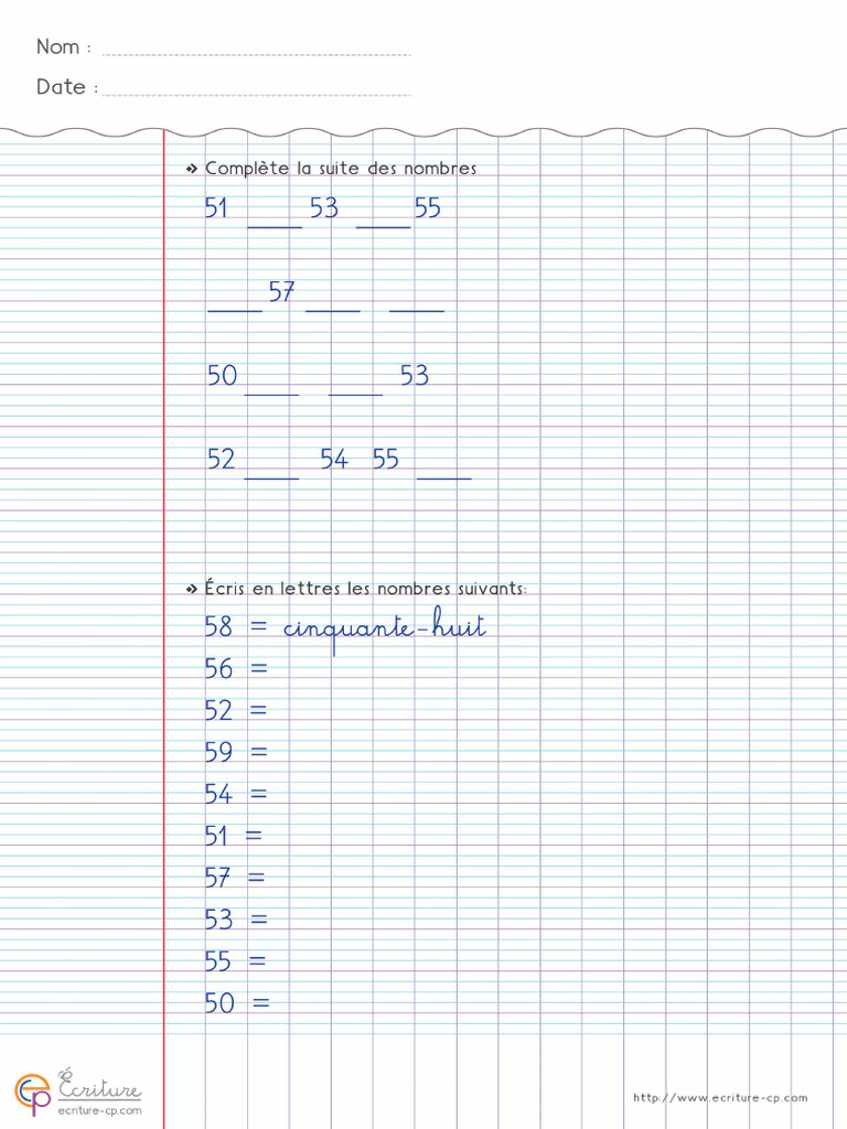 Ecrire Les Nombres Jusqua 50 7 Pages | PDF