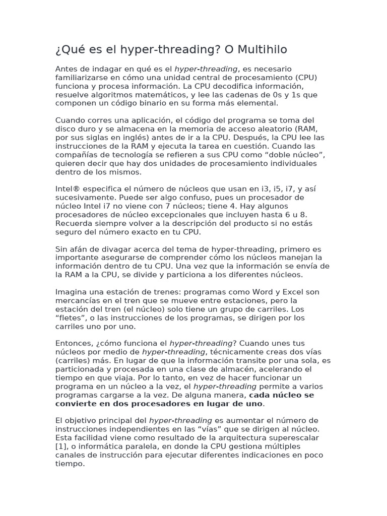 Qué Es El Hyper-Threading | PDF | Microprocesador | Unidad Central de procesamiento