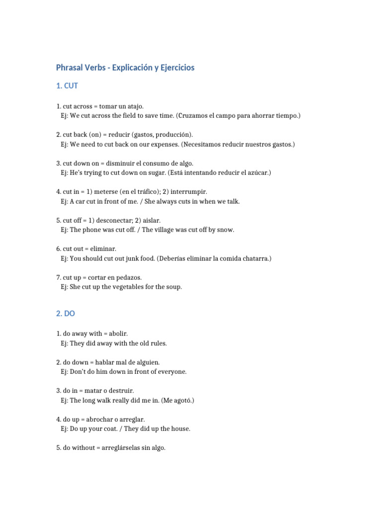 Phrasal Verbs Explicacion y Ejercicios-1 | PDF | Chess Theory | Chess