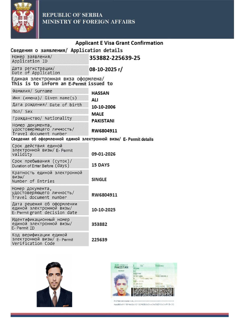 E Visa Grant Confirmation Hassan MR | PDF