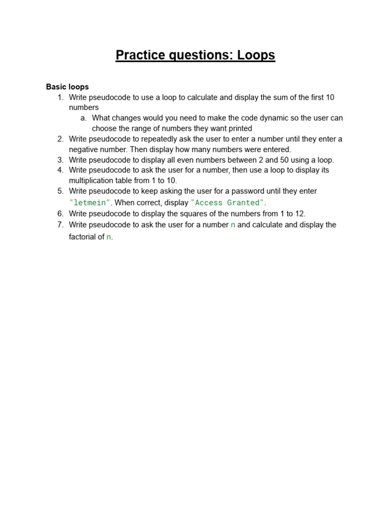 Practice Questions - Loops | PDF