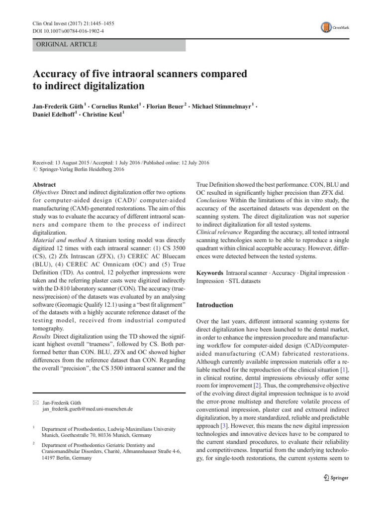 Intraoral Scanner Accuracy Comparison | PDF