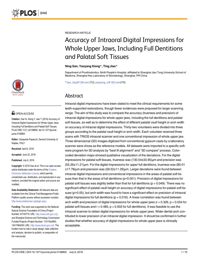 Accuracy of Intraoral Digital Impressions For Whole Upper Jaws | PDF ...