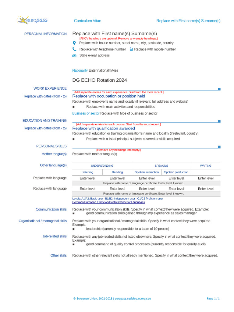 Annex 3 Europass-cv-En Template | PDF | Learning