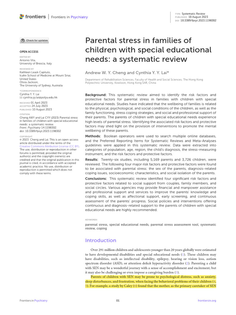 Parental Stress in Families | PDF | Autism | Systematic Review