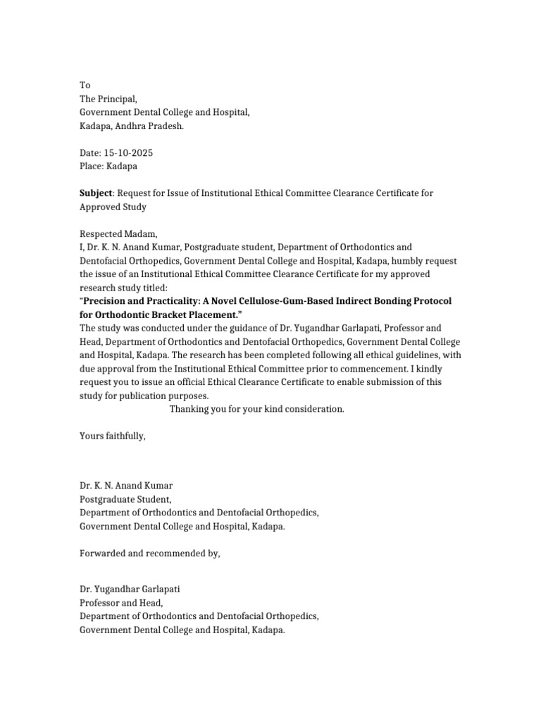 Request Letter Ethical Clearance DR Anand Kumar | PDF