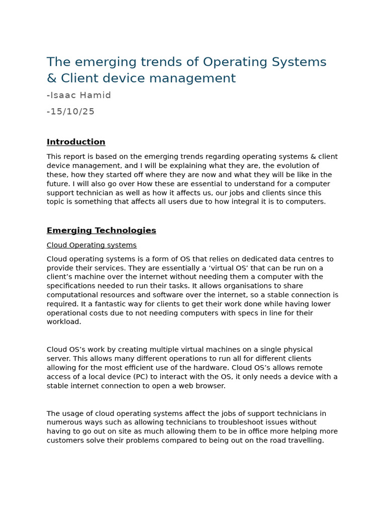 Report On Emerging Technologies | PDF | Operating System | Cloud Computing