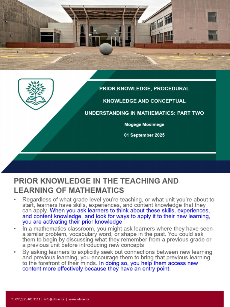 Prior Knowledge Procedural Knowledge and Conceptual Understanding in ...