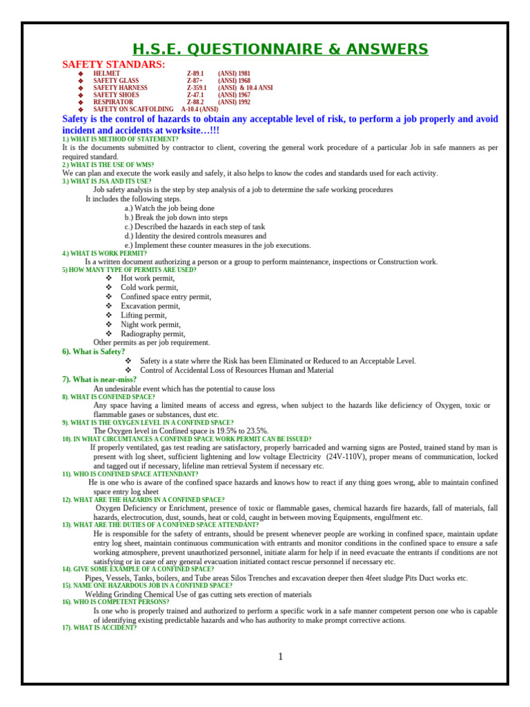 HSE Safety Standards and Procedures Guide | PDF | Fires | Combustion
