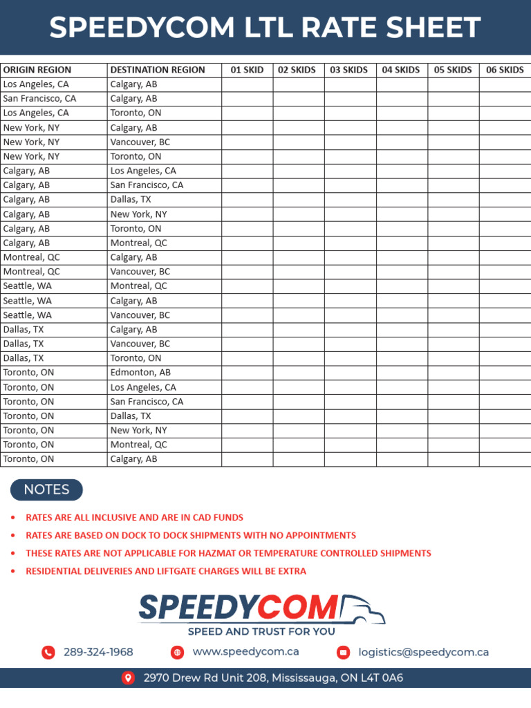 Speedycom LTL Rate Sheet 2023 | PDF