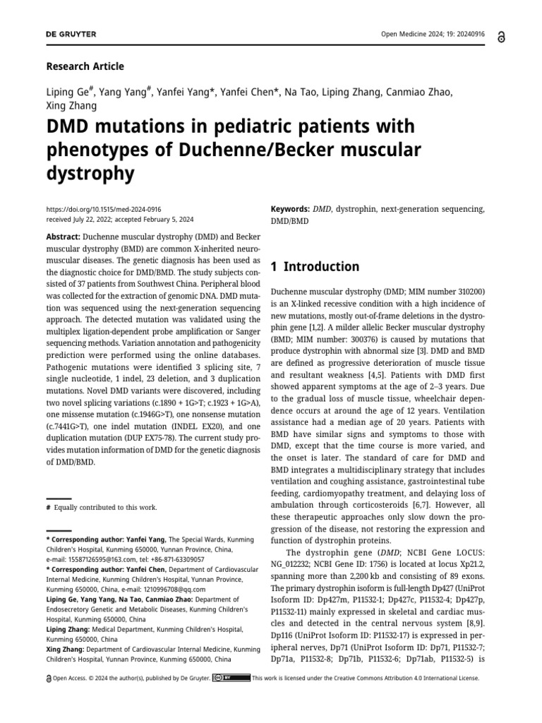 DMD Mutations in Pediatric Patients | PDF | Dna Sequencing | Biology