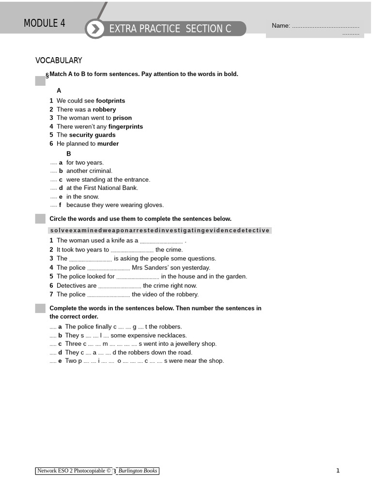 Crime Investigation Vocabulary Practice | PDF | Police | Robbery