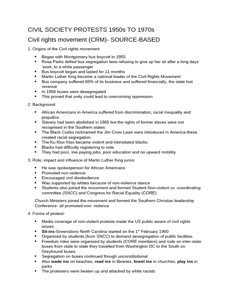Civil Society Protests: 1950s-1970s | PDF | Black Power | Jim Crow Laws