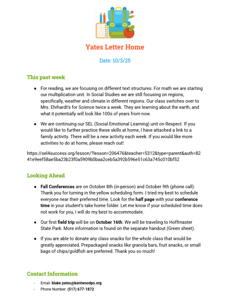 Weekly Letter (10 - 3) | PDF