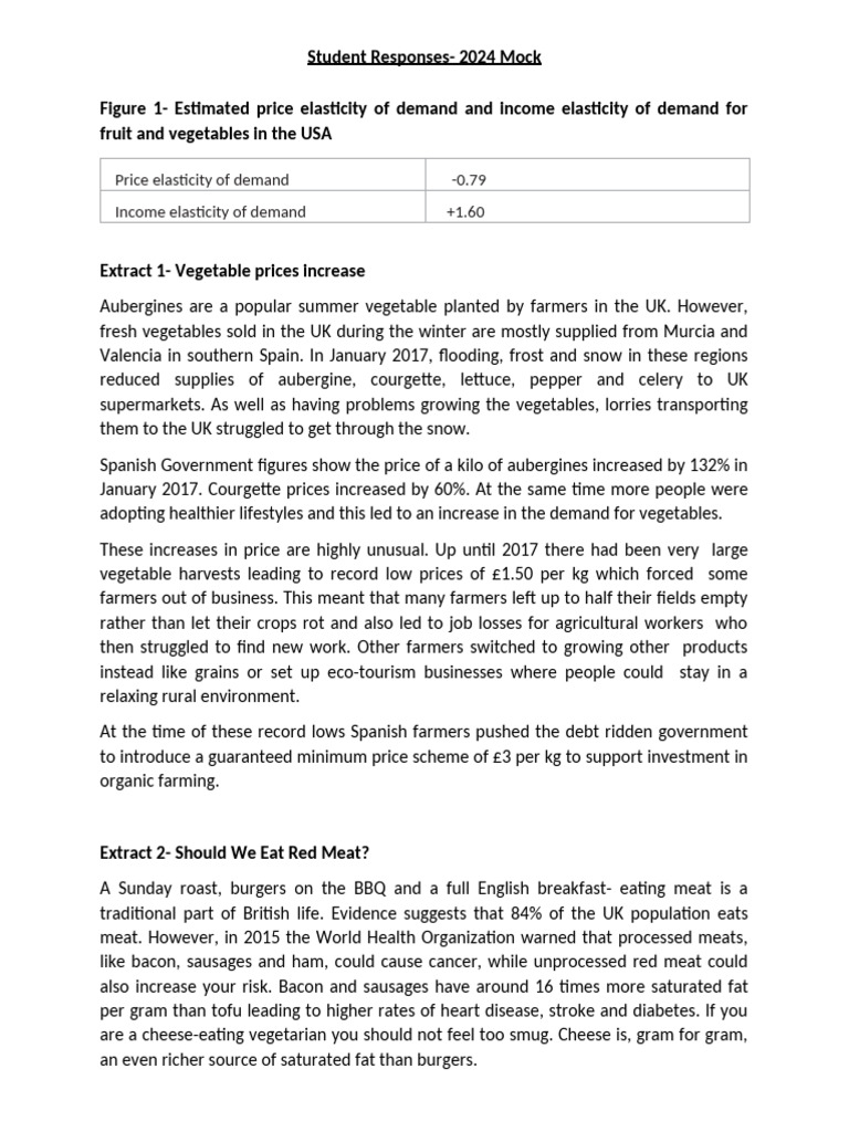 2024 Mock Exam: Price Elasticity Analysis | PDF | Cost Of Living | Taxes
