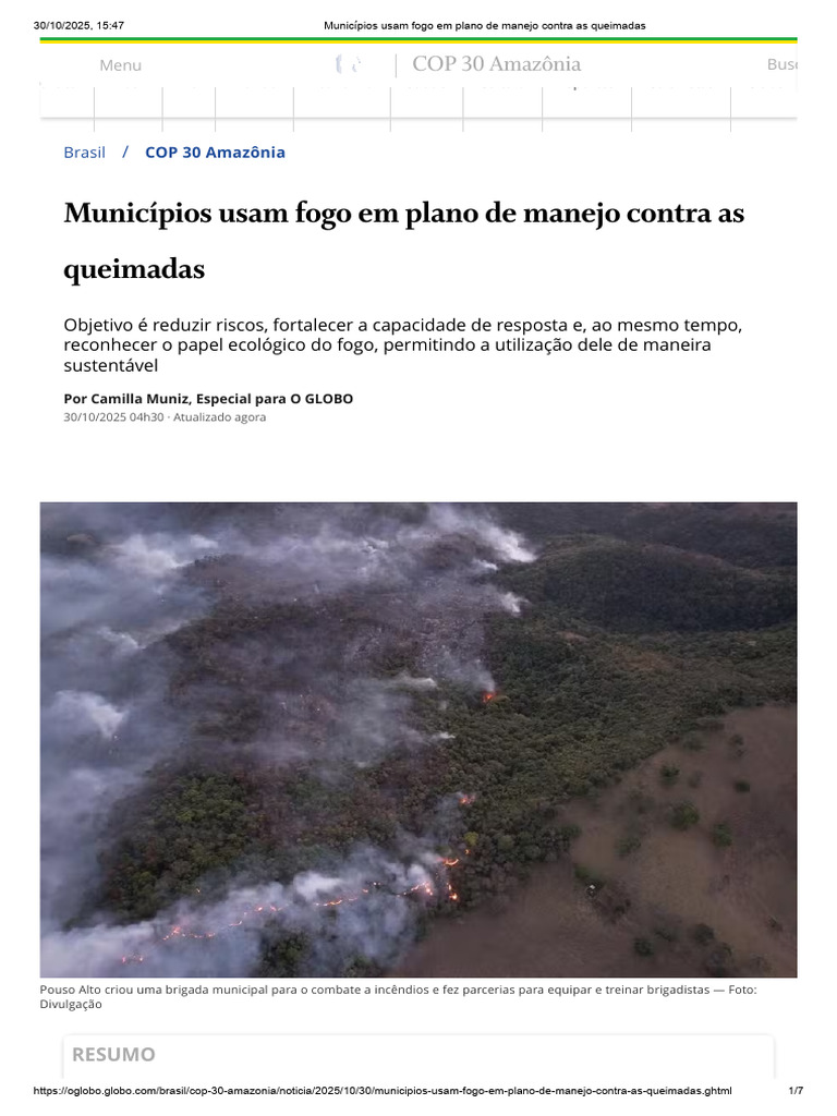 Municípios Usam Fogo em Plano de Manejo Contra As Queimadas | PDF | Incêndios | Floresta Amazônica