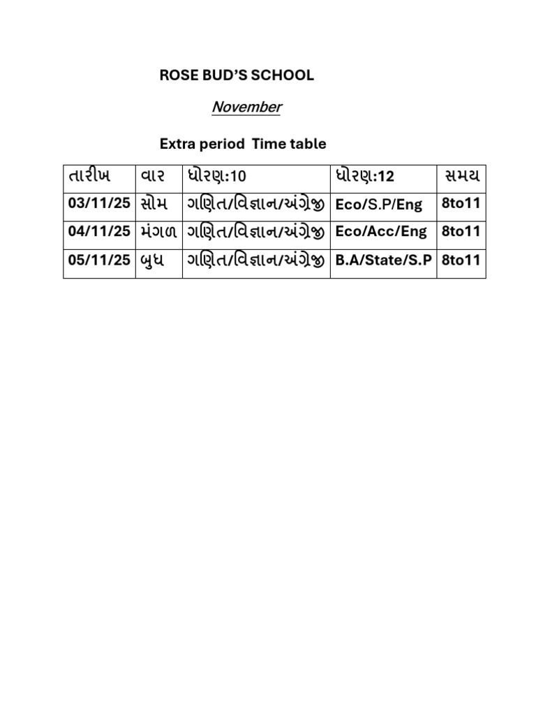Extra Period Time Table-1 | PDF