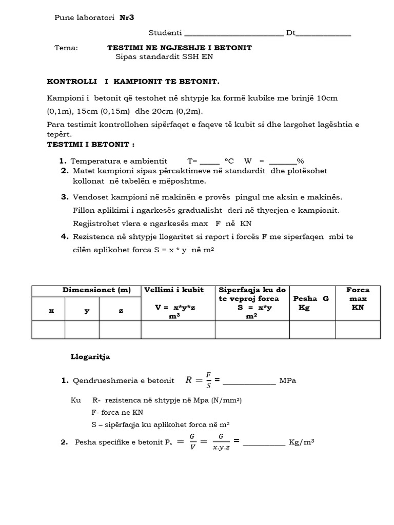 Nr.3 Pune Laboratori Shtypje Betoni | PDF