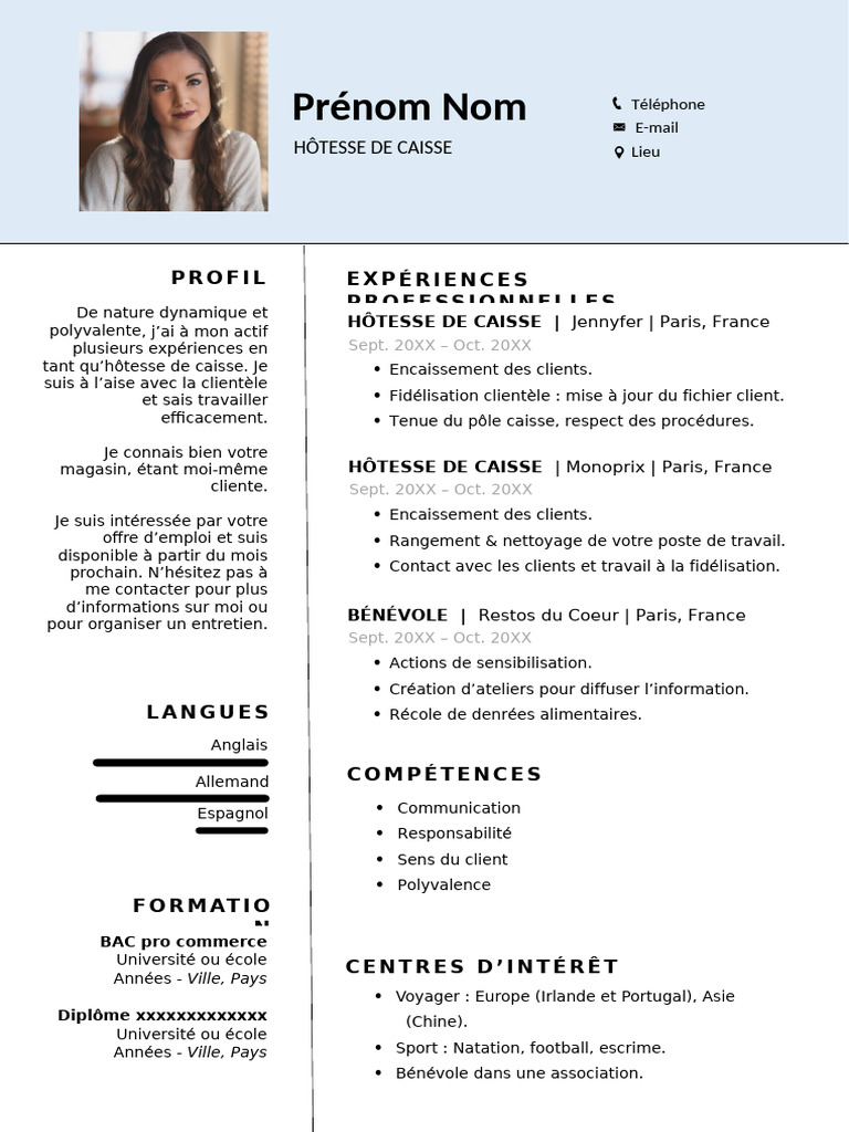 CV Hôtesse de Caisse Dynamique | PDF