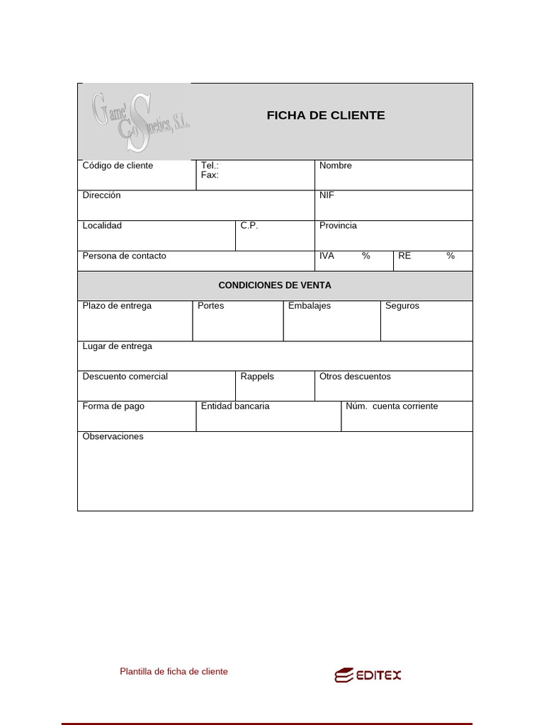 Plantilla de Ficha de Cliente Completa | PDF