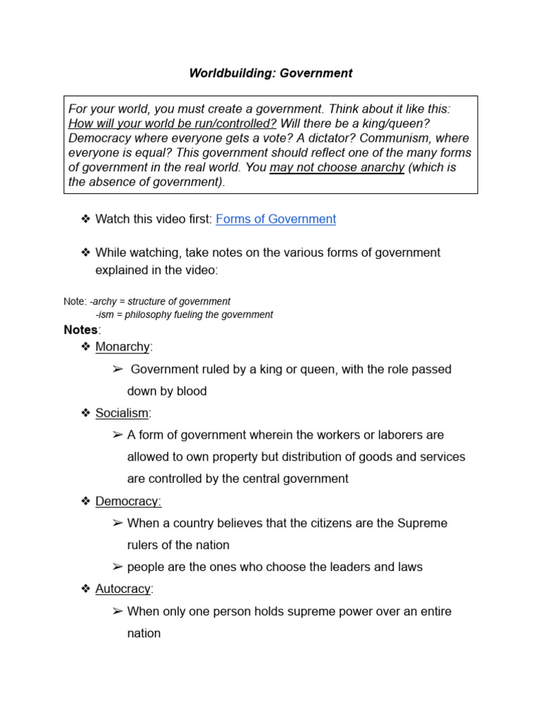 Worldbuilding: Government Structures Guide | PDF | Democracy ...